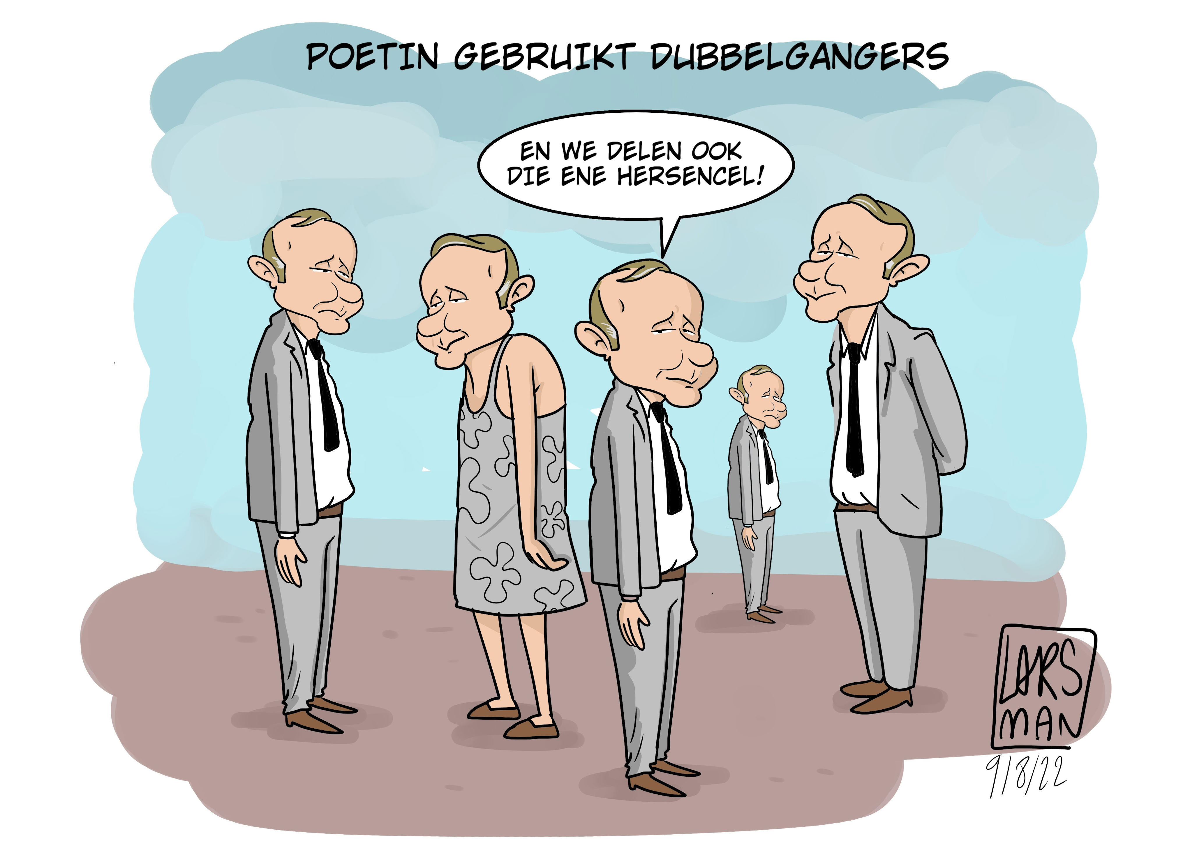 Poetin oog in oog met dubbelganger