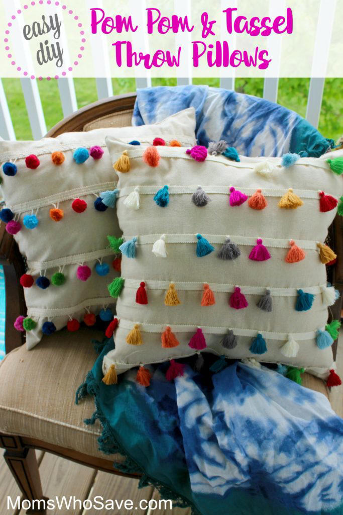 Make a fun DIY tassel or pom pom trim pillow (no-sew)