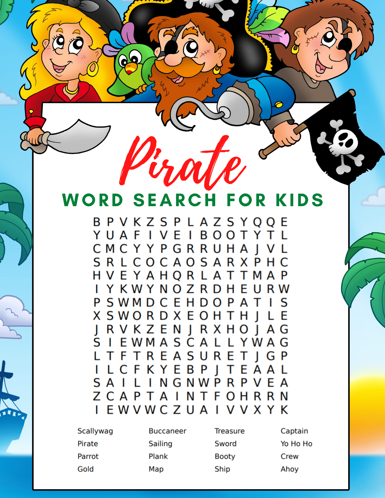 Pirate Word Search and Word Scramble