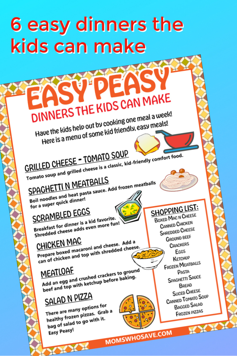 Cooking With Kids: Easy Dinners Kids Can Make Printable
