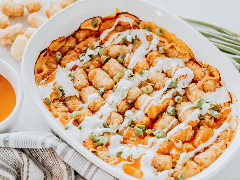 Buffalo Chicken Tater Tot Casserole