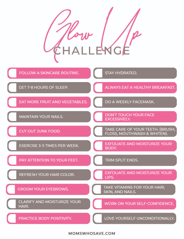 Glow Up Challenge + 5 Pages of Printables, Including Daily Trackers to Keep You Motivated
