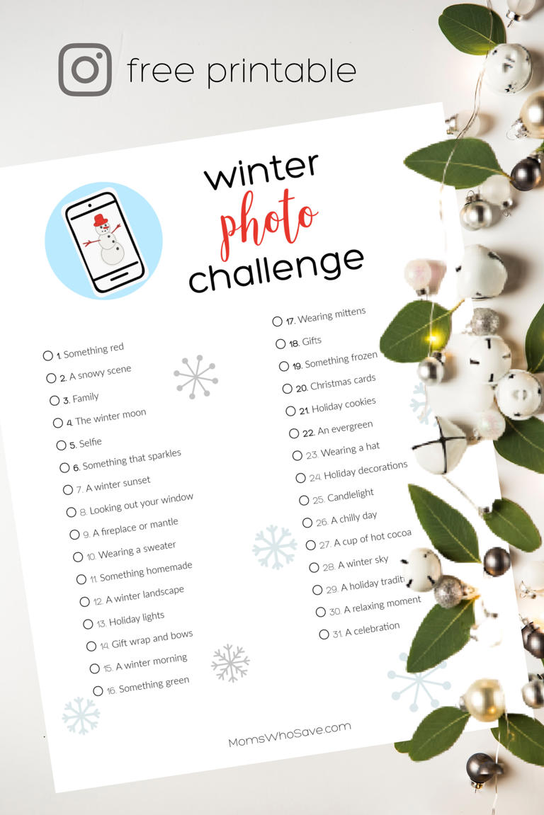 Winter Photo Challenge: 31 Fun Photo Ideas (Free Printable)