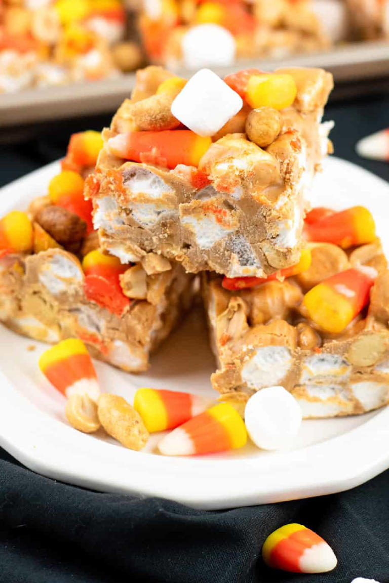 Candy Corn Peanut Butter Bars (No Bake!)
