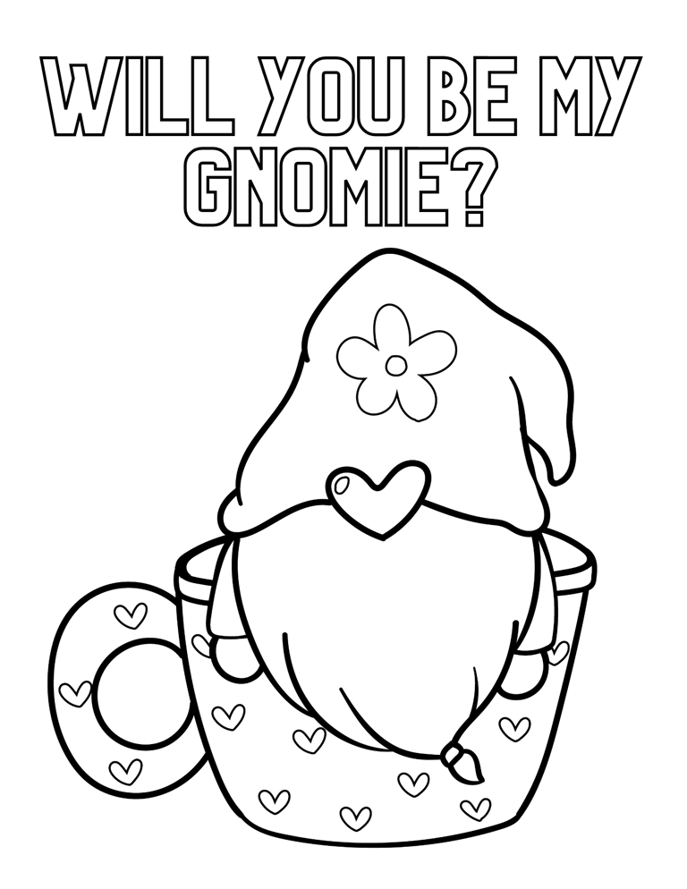 15 Cute Valentine Gnomes Coloring Pages