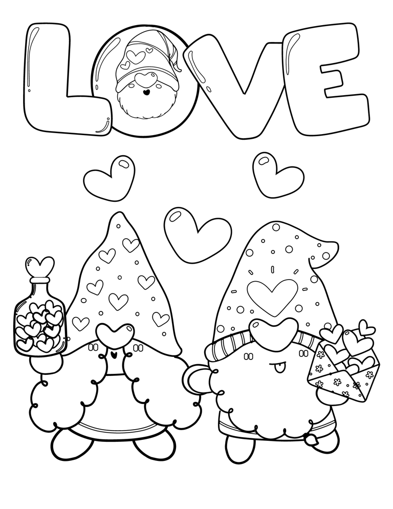 15 Cute Valentine Gnomes Coloring Pages