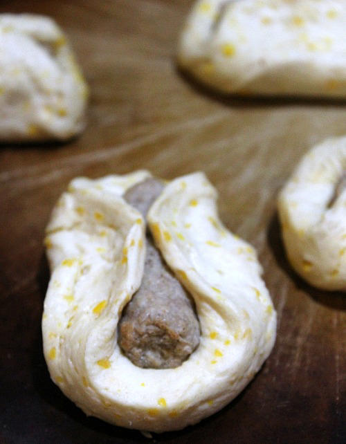 Easy breakfast for kids! Sausage biscuit roll up!
