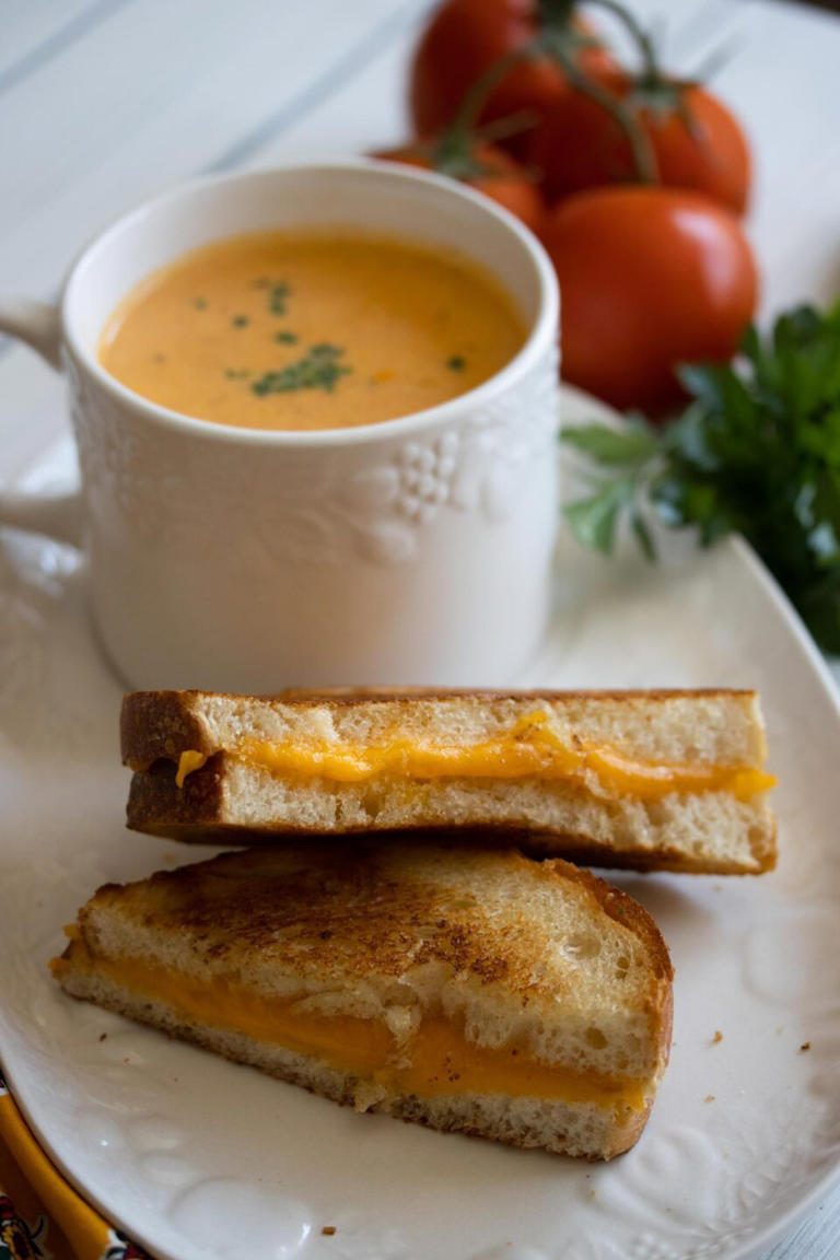 Tomato soup and grilled cheese - classic comfort food