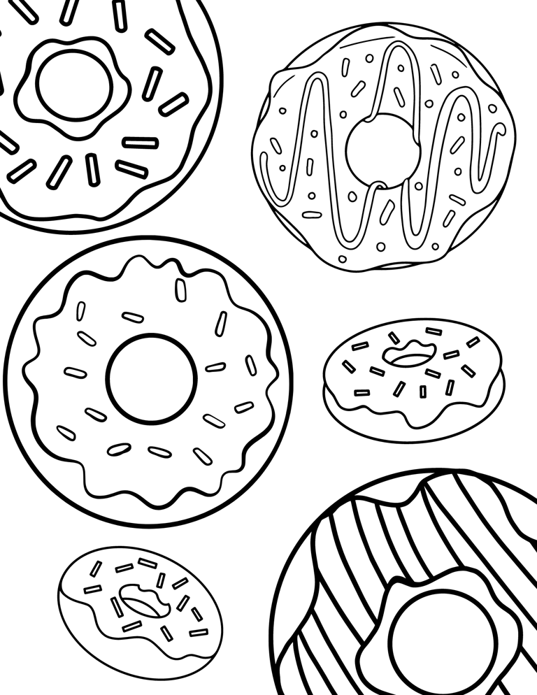 6 Cute Donut Coloring Pages