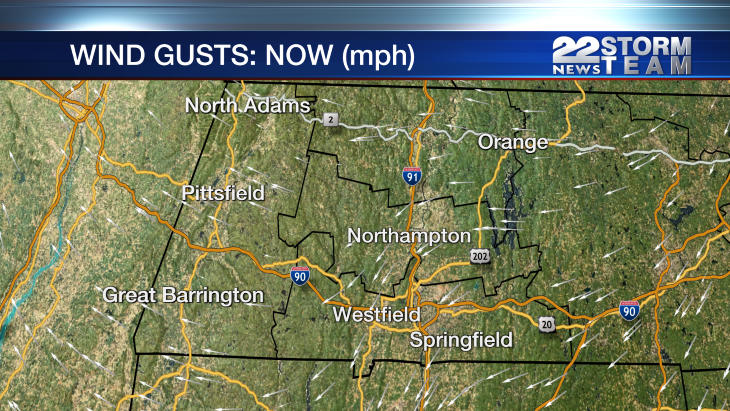 Wind gusts up to 55 mph causing cold temperatures across western Mass.