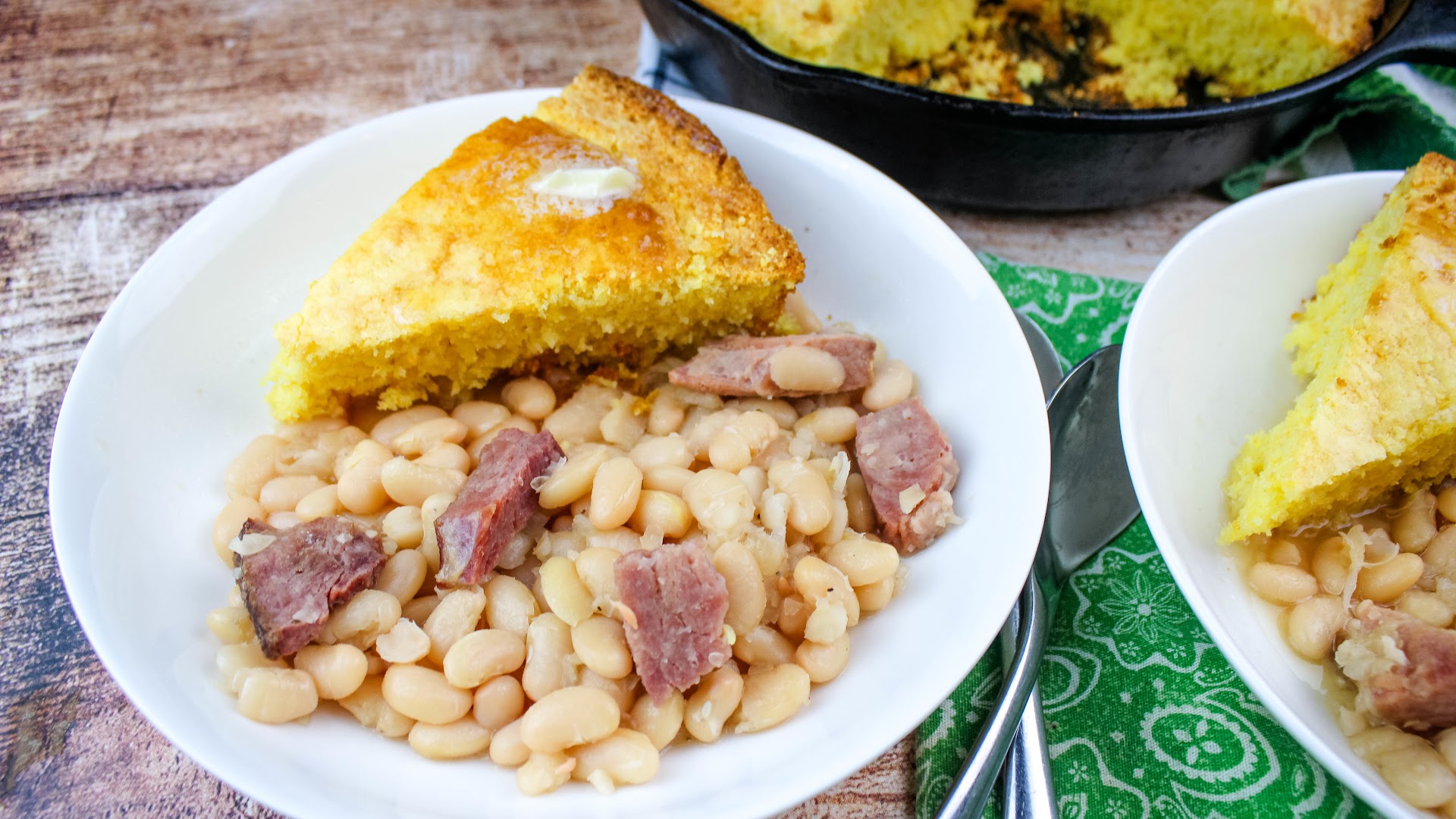 Very simple ingredients are used to make these old-fashioned ham and beans