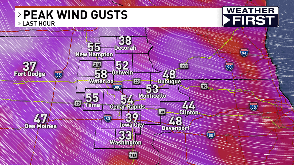 High Wind Warning: Powerful winds, up to 60 mph, in eastern Iowa ...