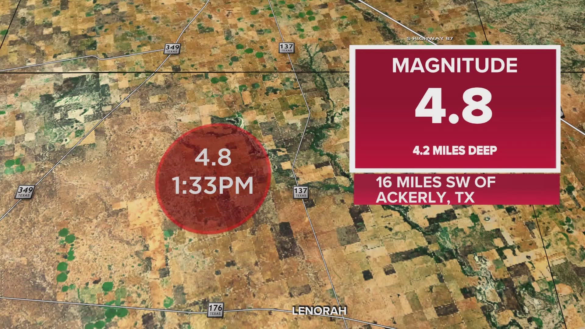 Earthquake reported near Ackerly, Texas, northeast of Midland