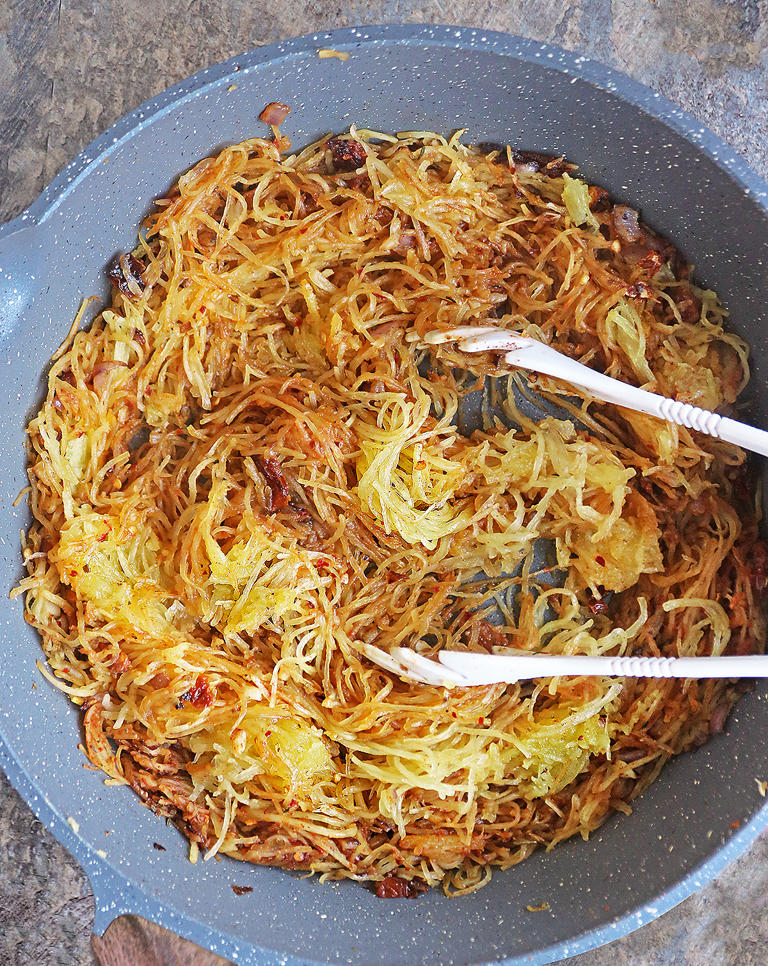 Easy spaghetti squash sauté with sun-dried tomatoes