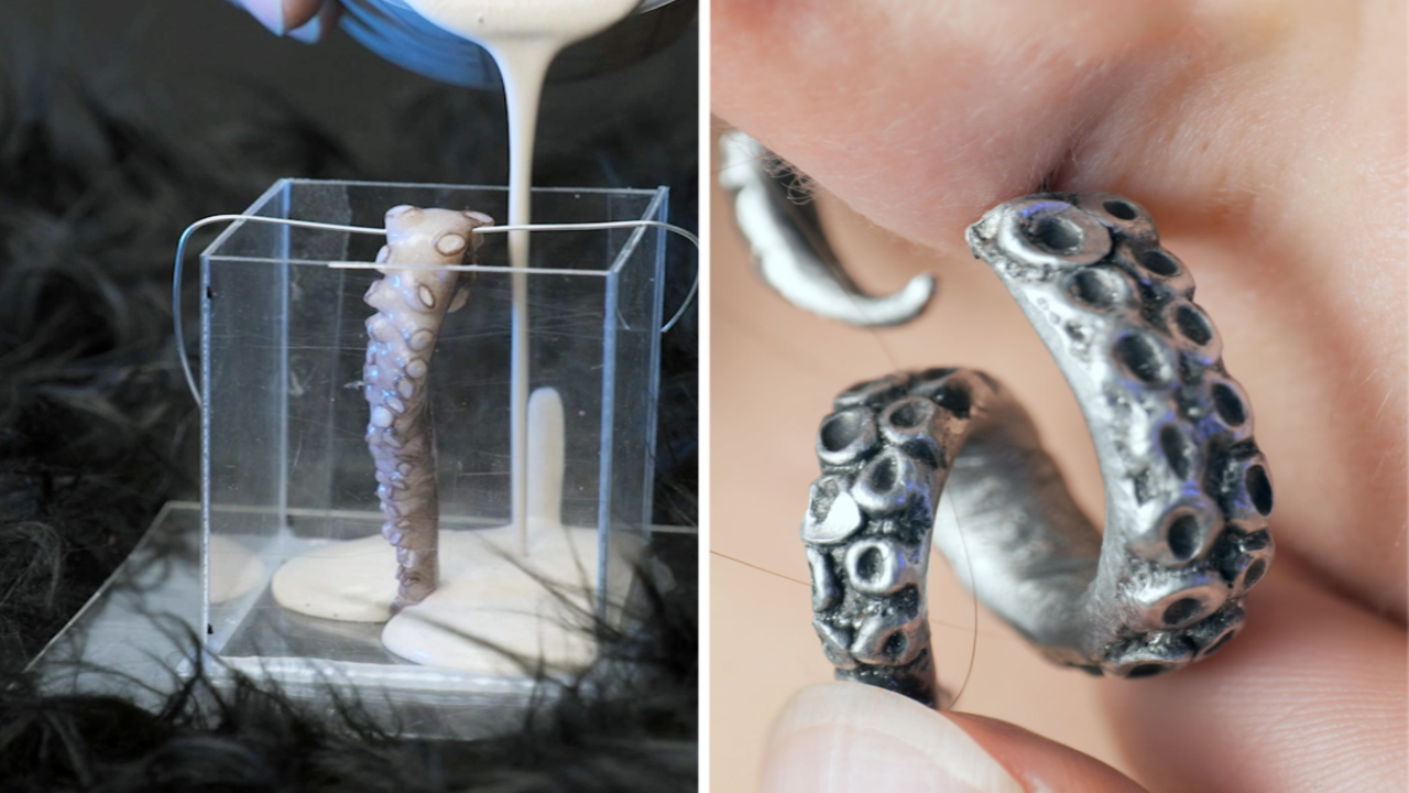 Creating mono-earring from an octopus tentacle