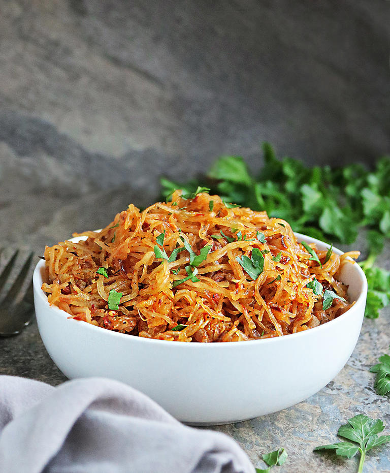 Easy spaghetti squash sauté with sun-dried tomatoes