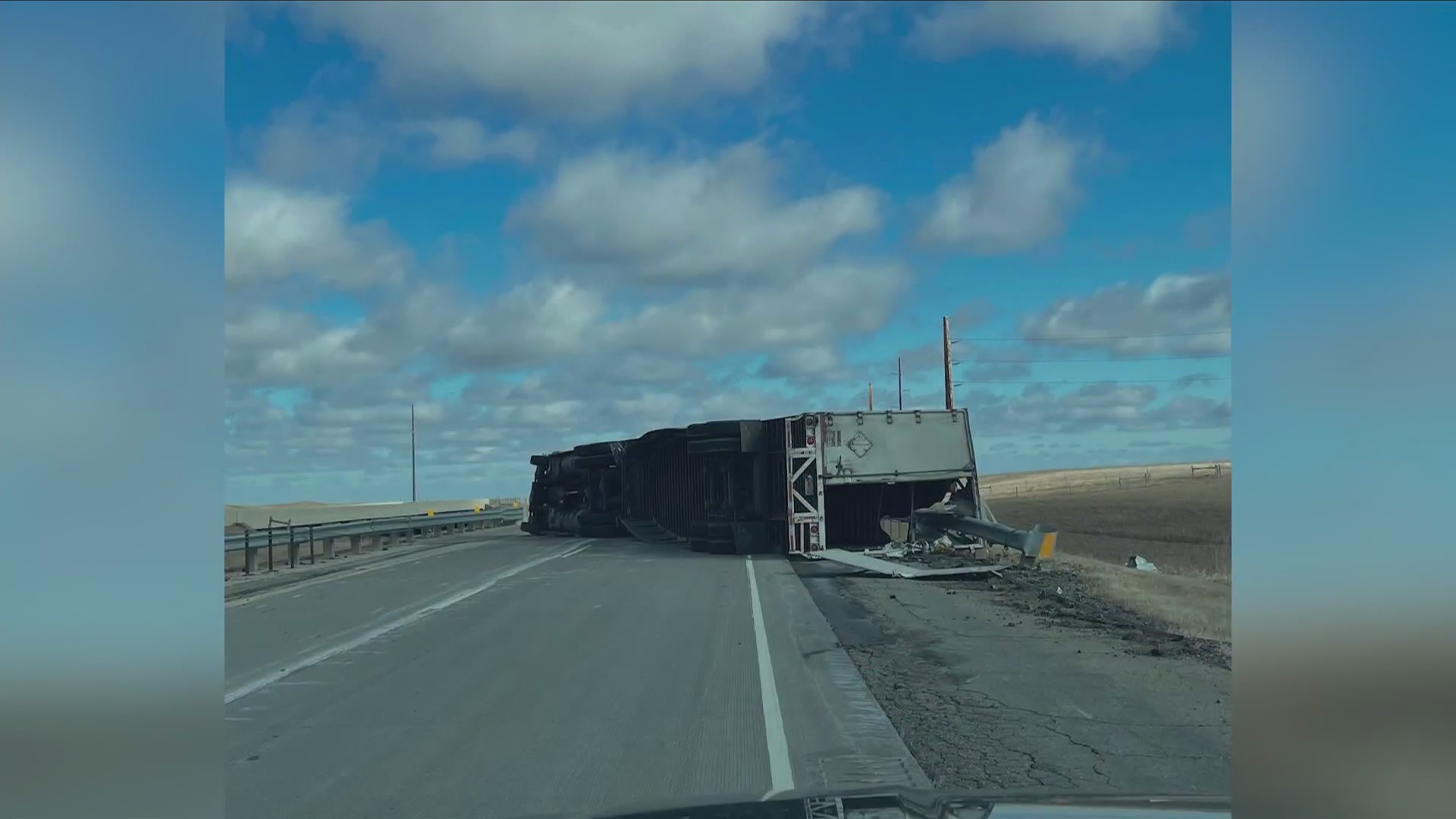Semi Tips Over On I-29 Near Summit, South Dakota