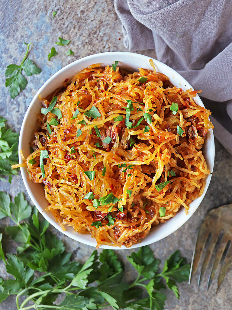 Easy spaghetti squash sauté with sun-dried tomatoes
