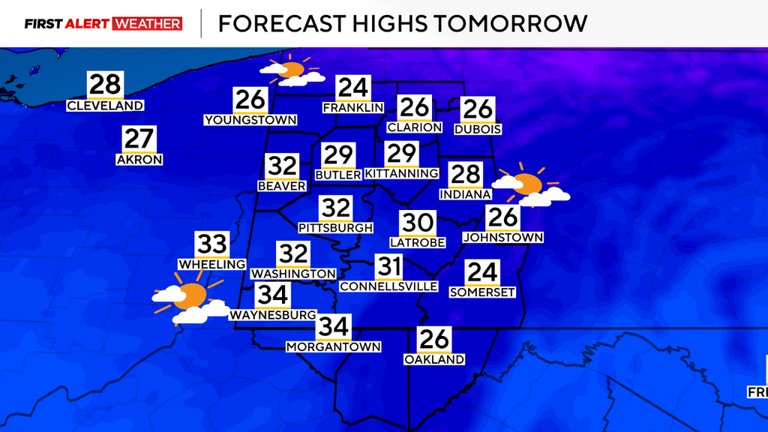 Strong cold front arrives Saturday with gusty winds and a few snow showers