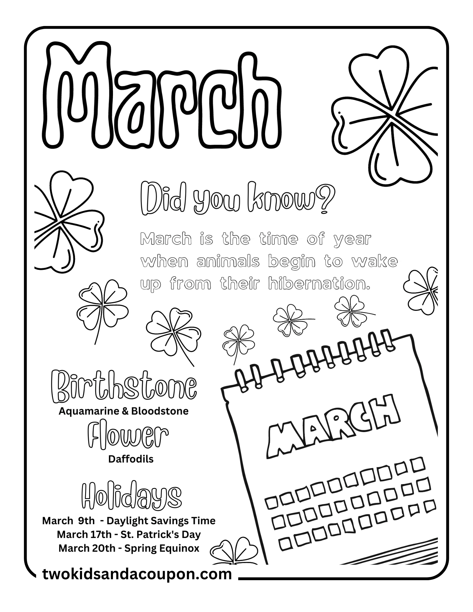 5 Free Printable March Coloring Pages