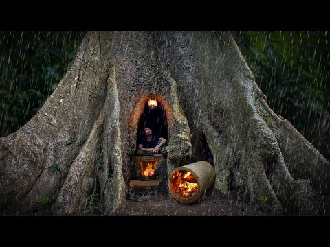 Building Survival Shelter In The Trunk And Catch Eels And Cook