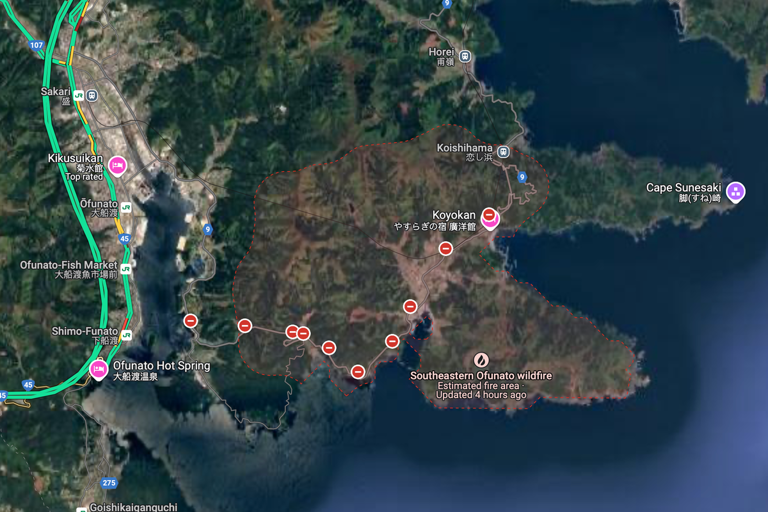 Japan wildfire mapped: One dead and thousands evacuated as country ...