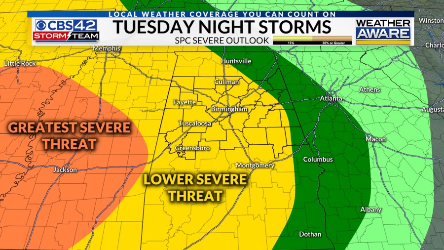 Weather Aware Tuesday Night for Strong to Severe Storms