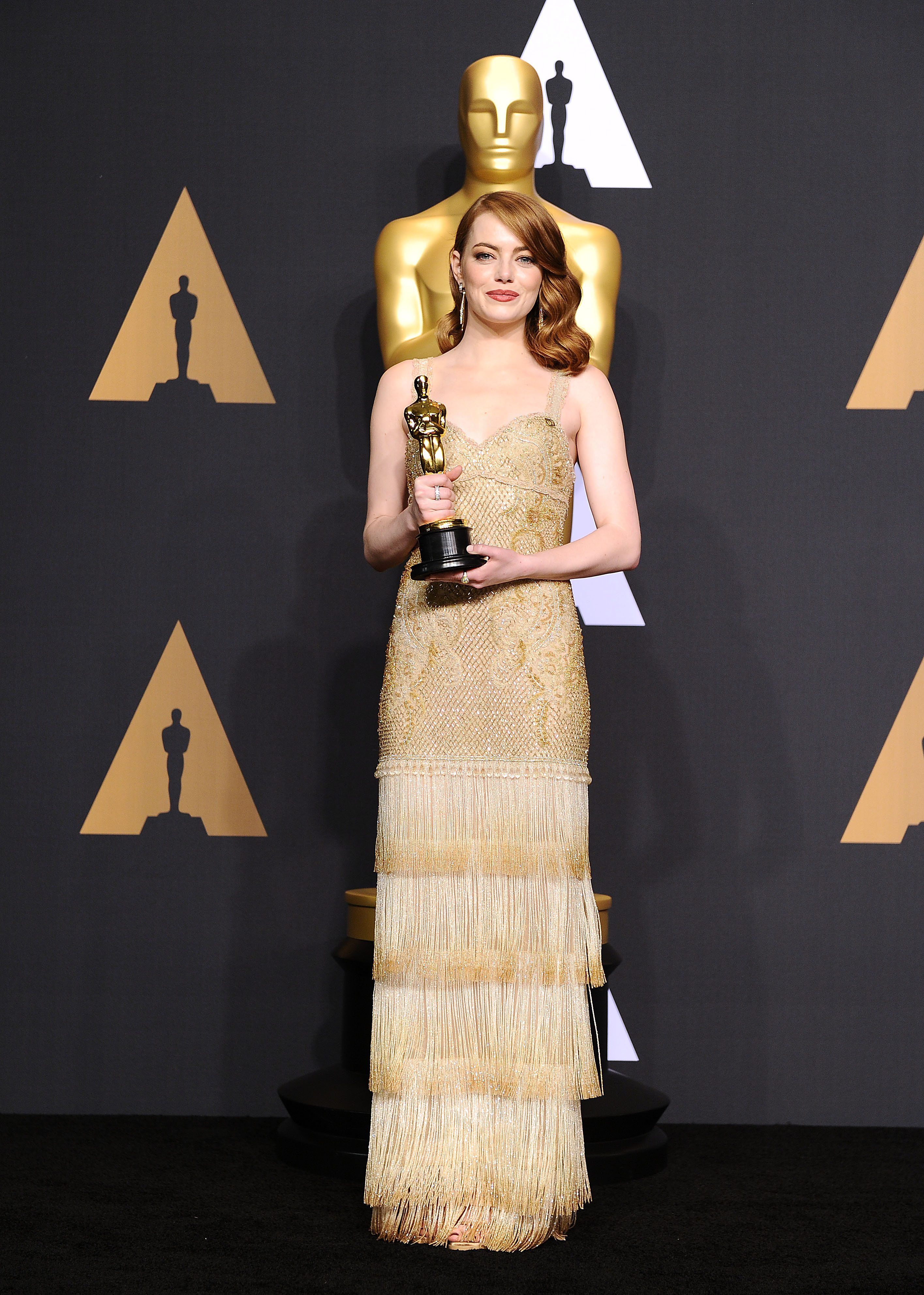 Emma Stone's 2025 Oscars Red Carpet Louis Vuitton Dress Showers Her ...