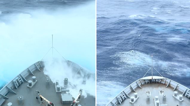HMAS Choules in rough seas during a search and rescue mission