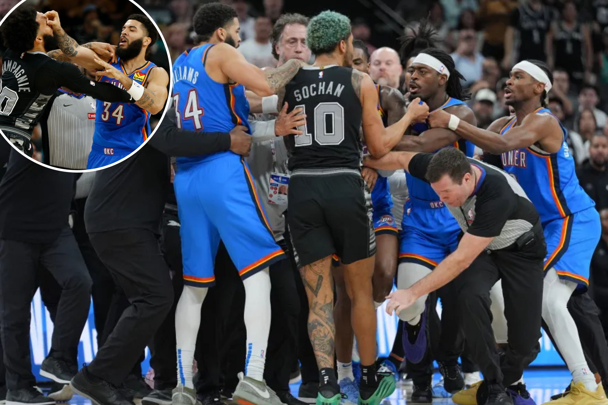 Thunder-Spurs game turns ugly with scuffle as multiple players ejected