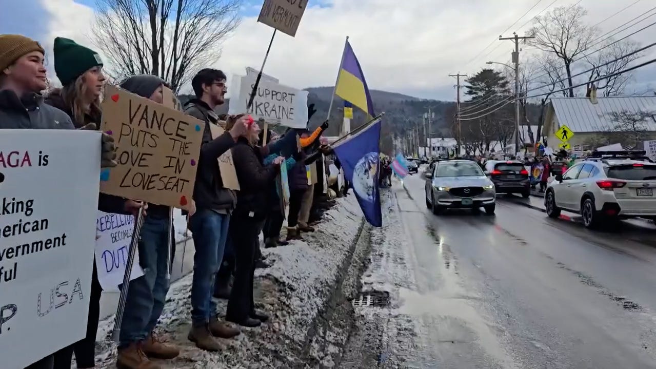 Protesters condemn Vice President JD Vance during family ski trip in ...