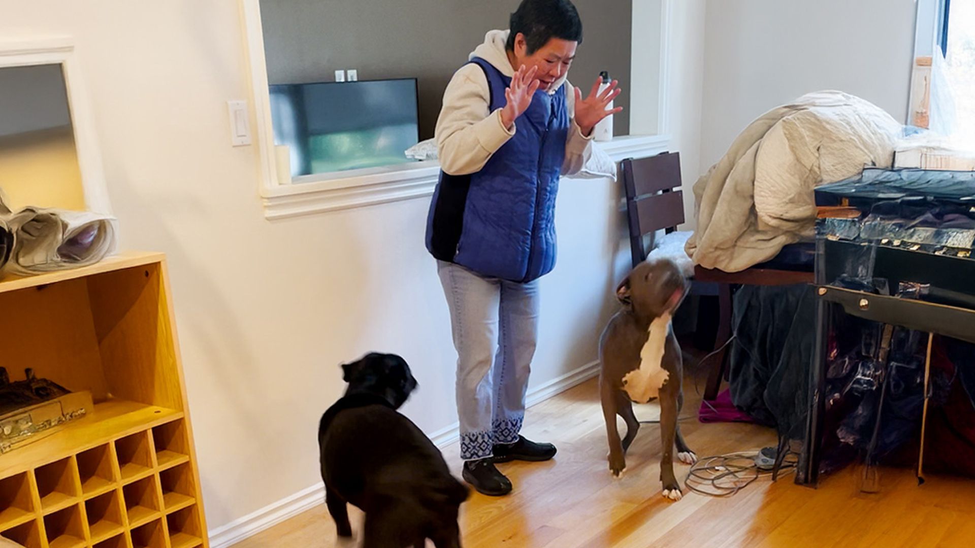 Grandma Who's Scared Of Dogs Gets Won Over By Daughter's Pit Bulls