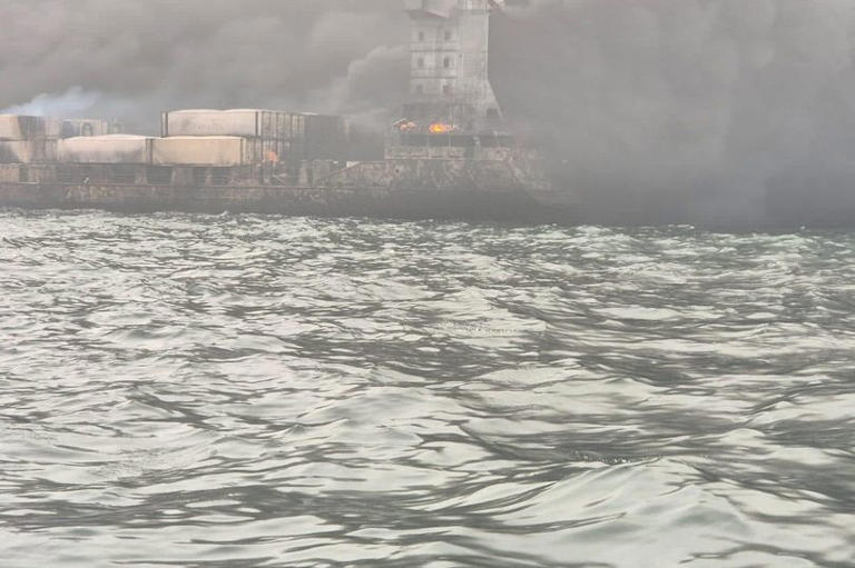 Oil tanker on fire after cargo vessel crash in North Sea as rescue ...