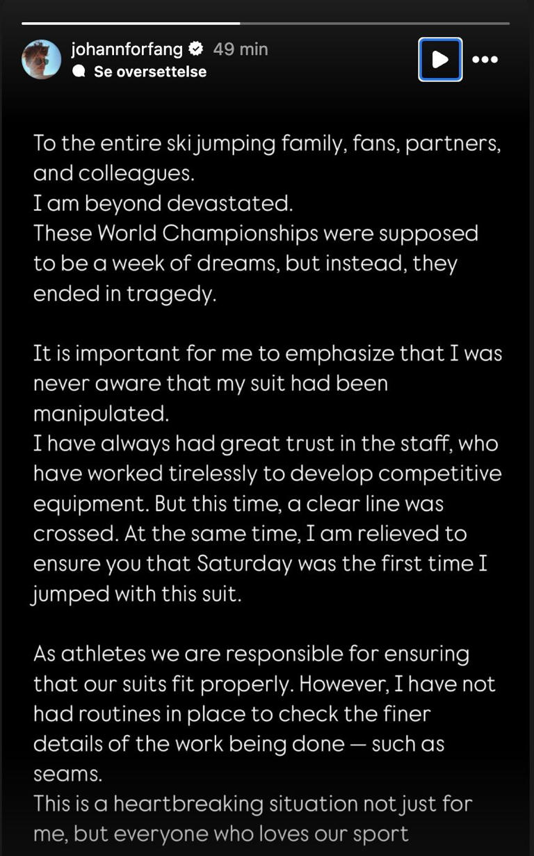 Johann Andre Forfang uttaler seg: – Tragedie