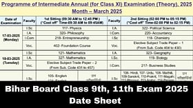 Bihar Board Class 9th, 11th Exam Date Sheet 2025 Released; Check Time ...