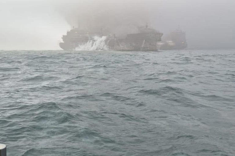 Oil tanker on fire after cargo vessel crash in North Sea as rescue ...