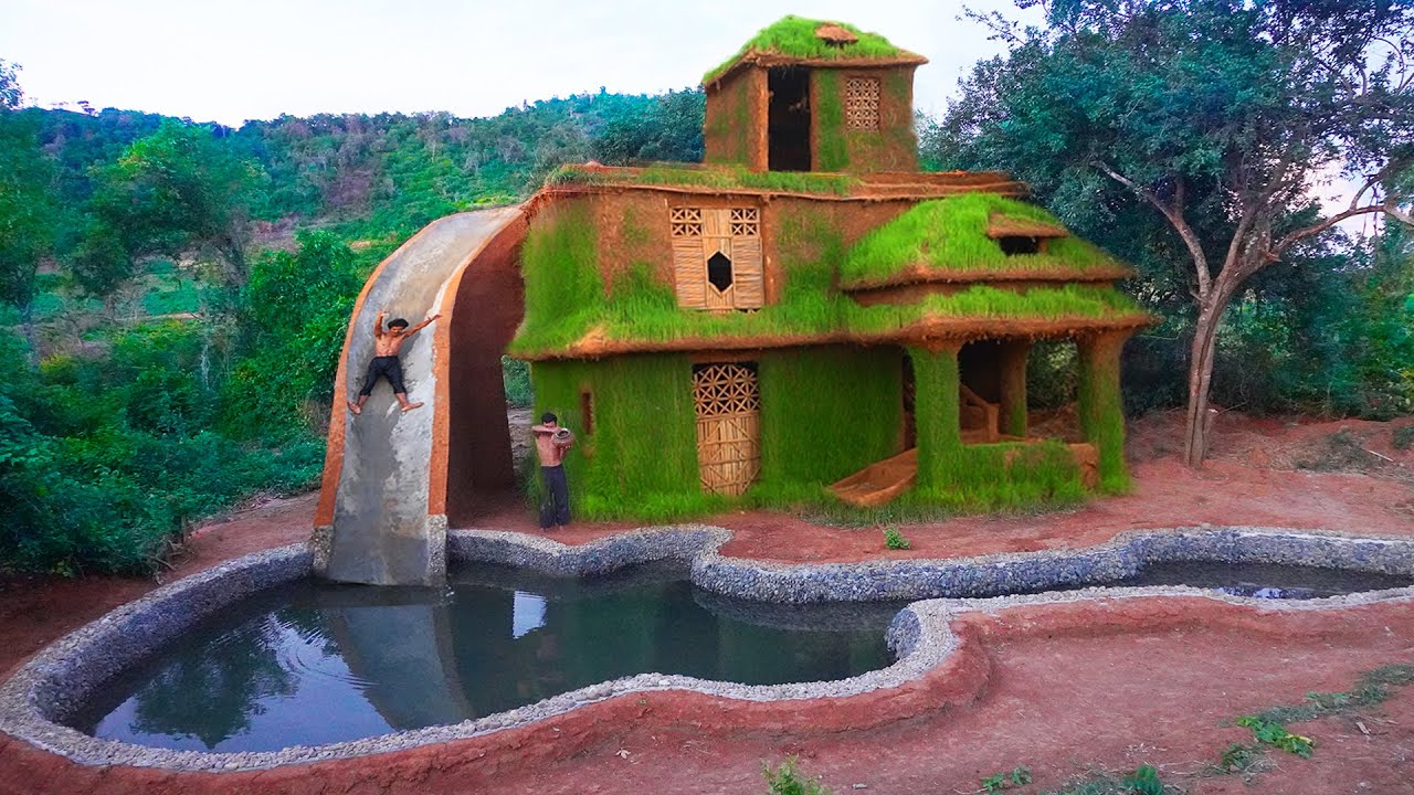 Building a Grass-Walled Villa With Pool Slide in 149 Days – A Jungle ...