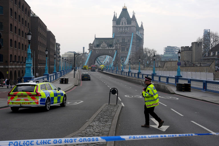 Photos show rescue mission underway after man scales Tower Bridge