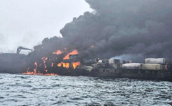 Terrifying moment US tanker ship explodes in fireball, leaving 32 injured