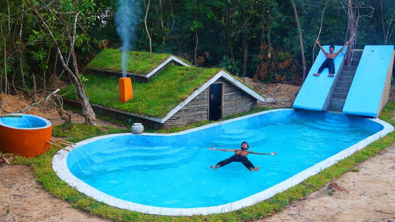 121 Days Building an Amazing Underground Water Slide and Swimming Pool