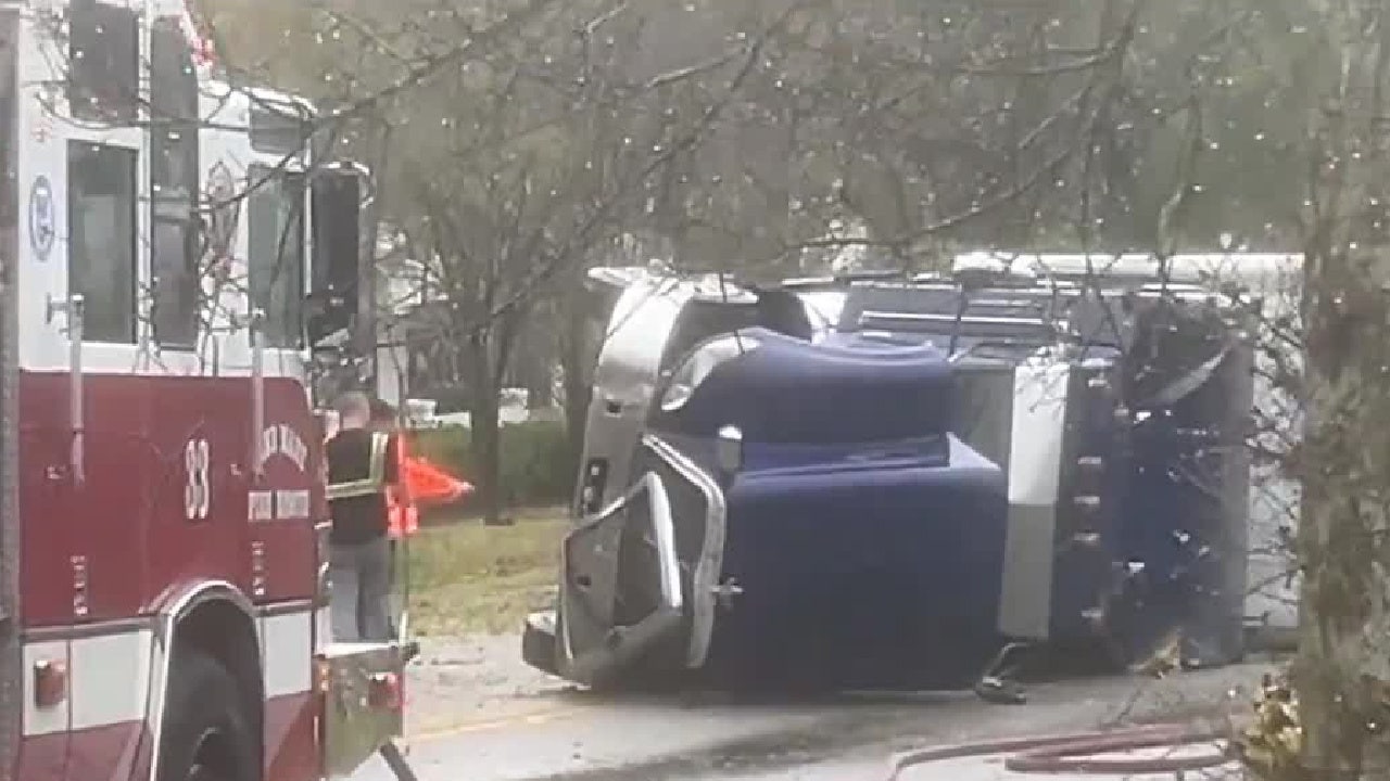Video: Tornado flips semi-truck with man, dog inside in Florida