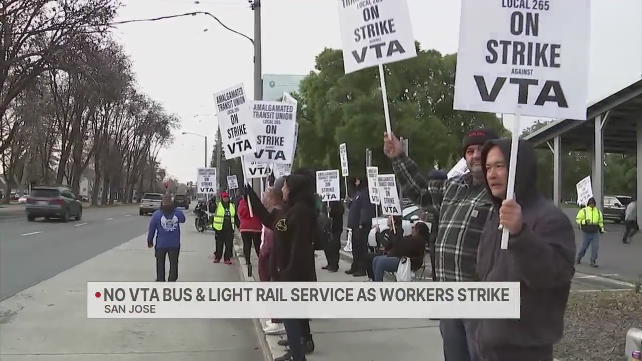 VTA bus and rail service halted Monday as workers strike