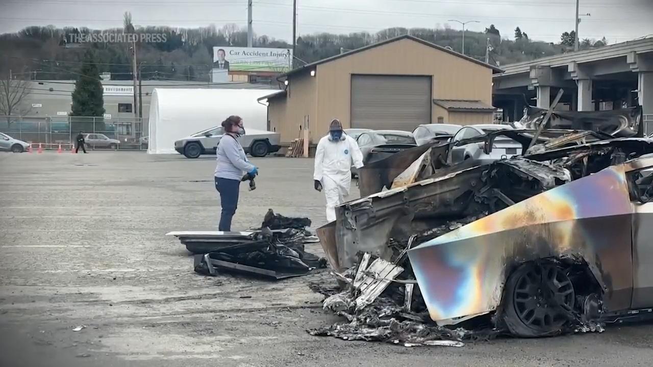 Authorities investigate after Tesla Cybertrucks burn in Seattle