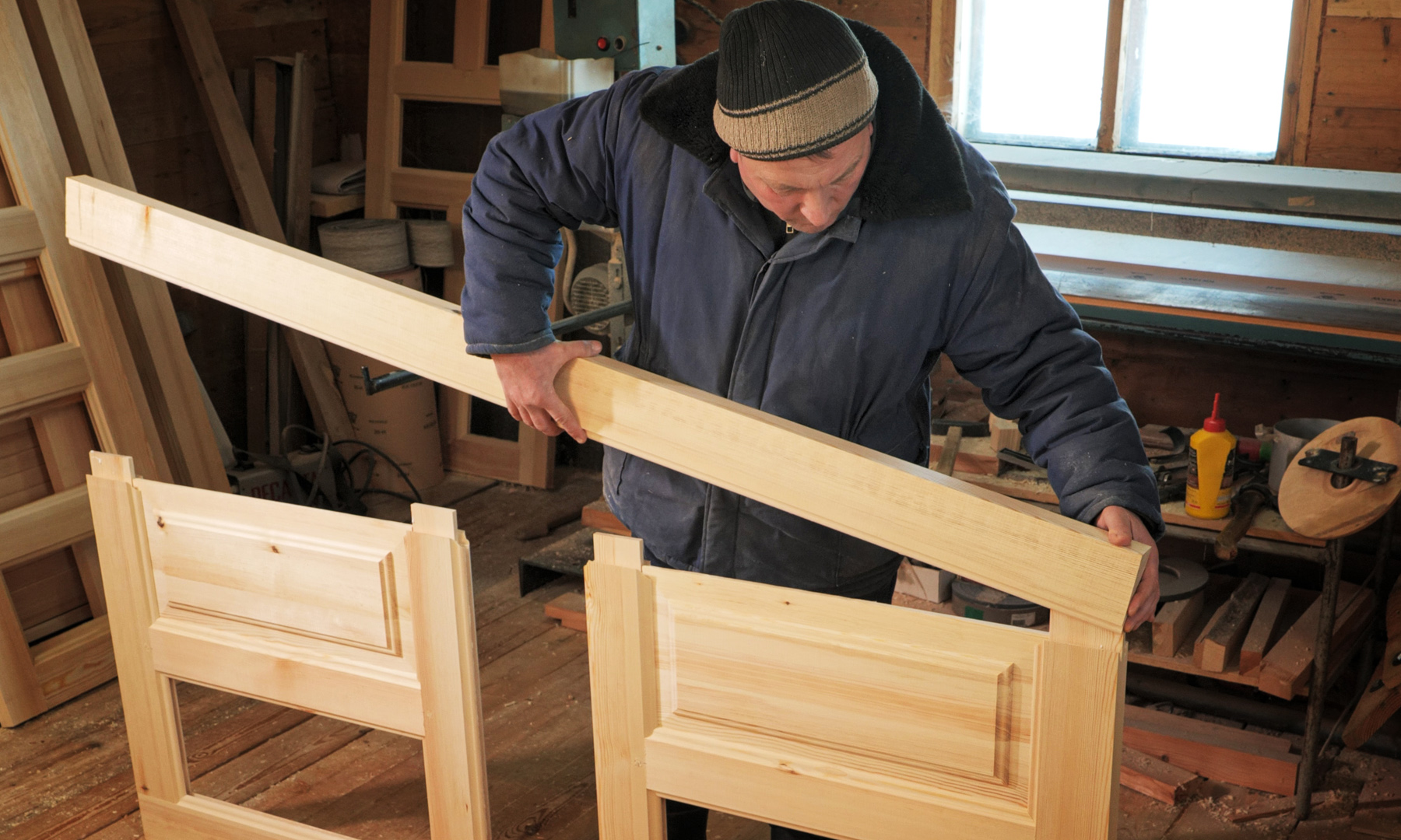 Handyman made an eco-friendly wooden door