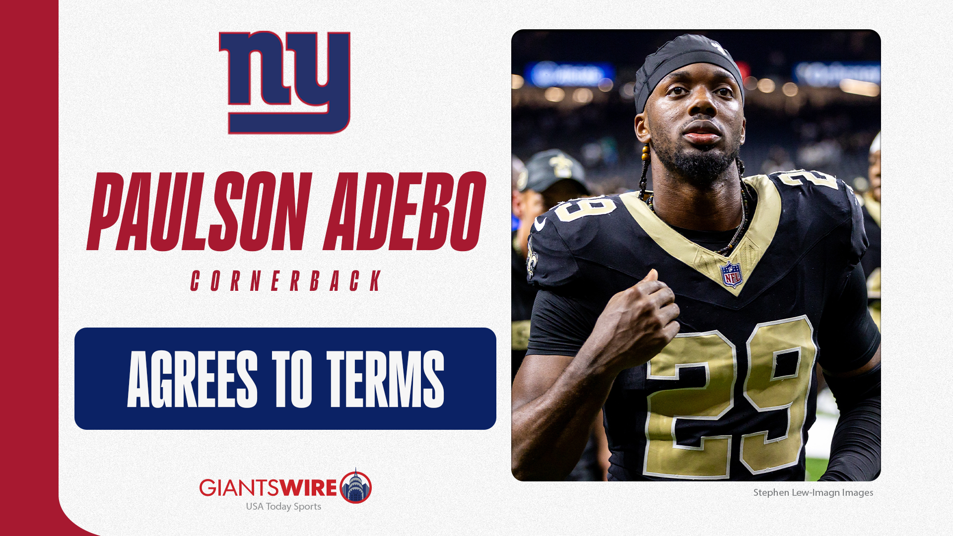 New York Giants agree to terms with CB Paulson Adebo