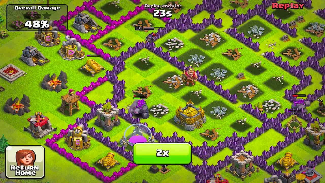Clash of clans - 7 Golems lvl 5 gameplay!!!