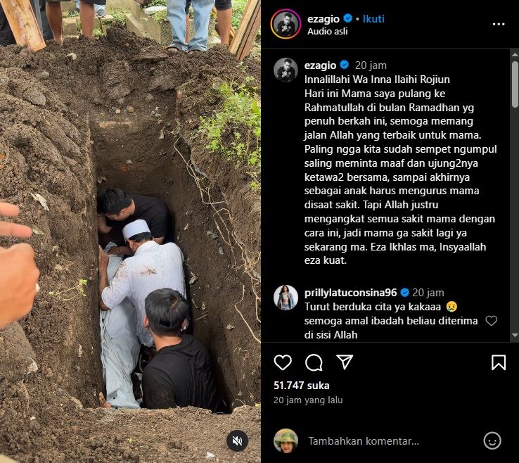 Ibunda Eza Gionino Meninggal Dunia, Sempat Koma di Rumah Sakit