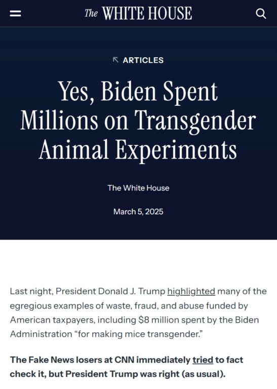 La Casa Bianca difende la bufala di Donald Trump sui «topi transgender ...