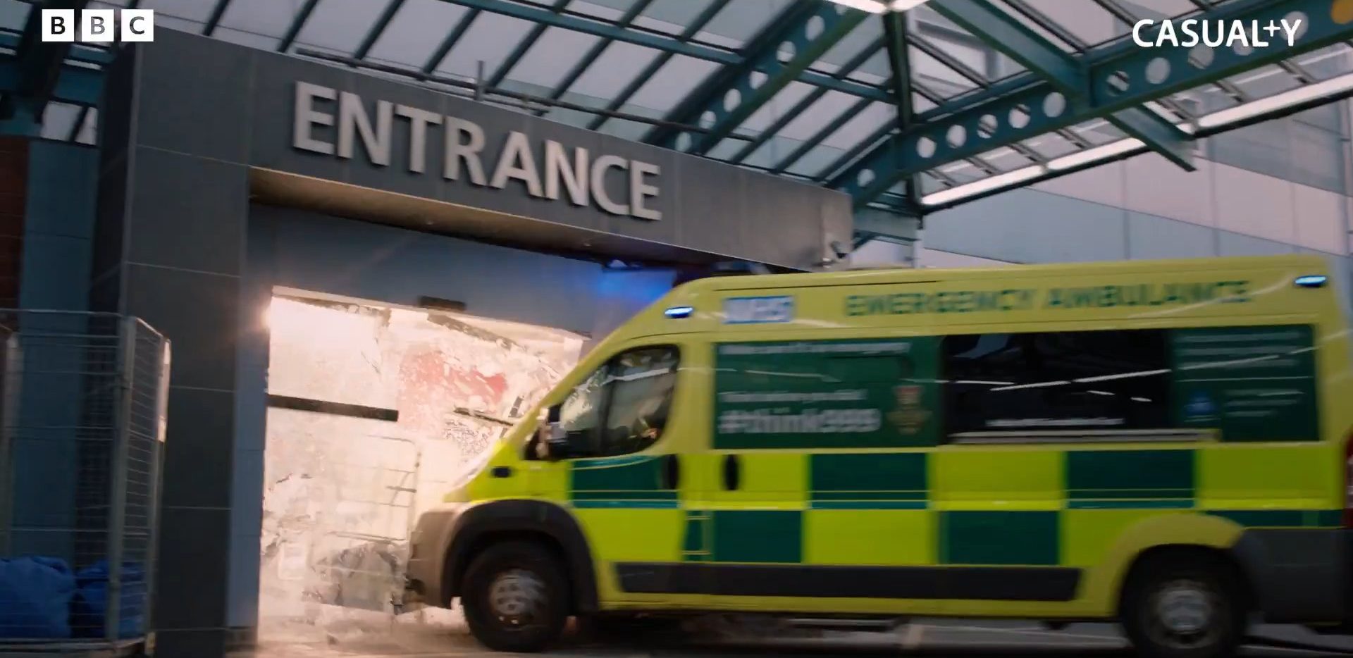 Casualty death danger as ambulance smashes into hospital