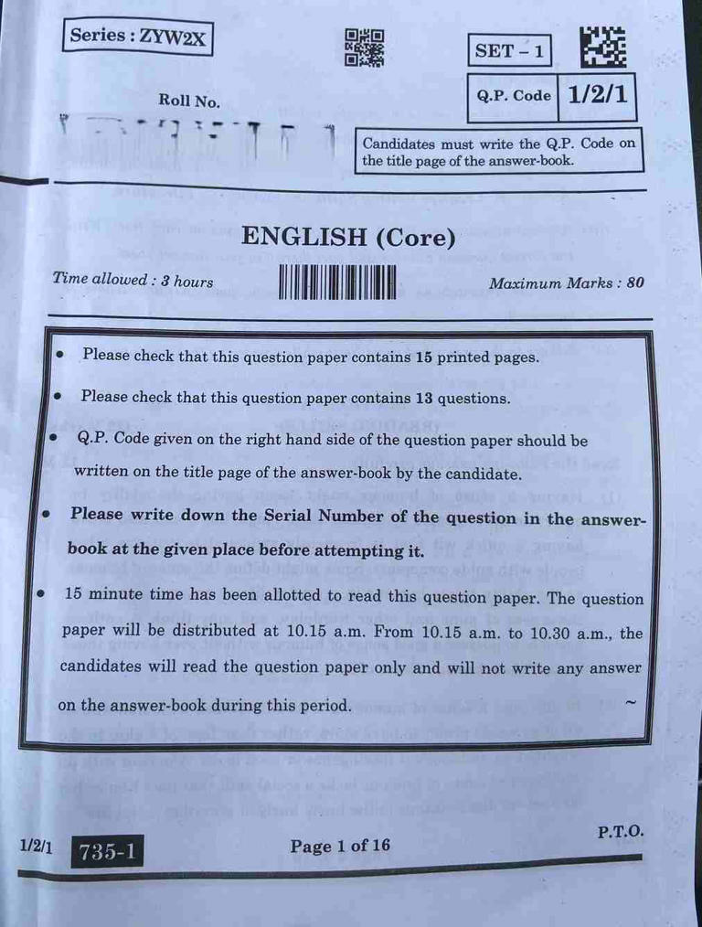 CBSE Class 12 English Question Paper 2025, All SETs Download PDF